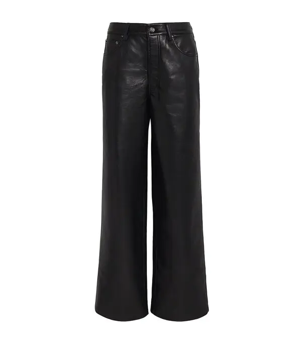 ANINE BING Leather Manon Wide-leg Trousers - Black