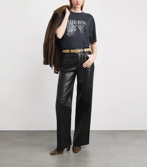 ANINE BING Leather Manon Wide-leg Trousers - Black