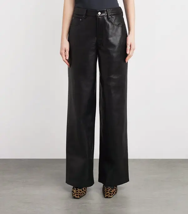 ANINE BING Leather Manon Wide-leg Trousers - Black