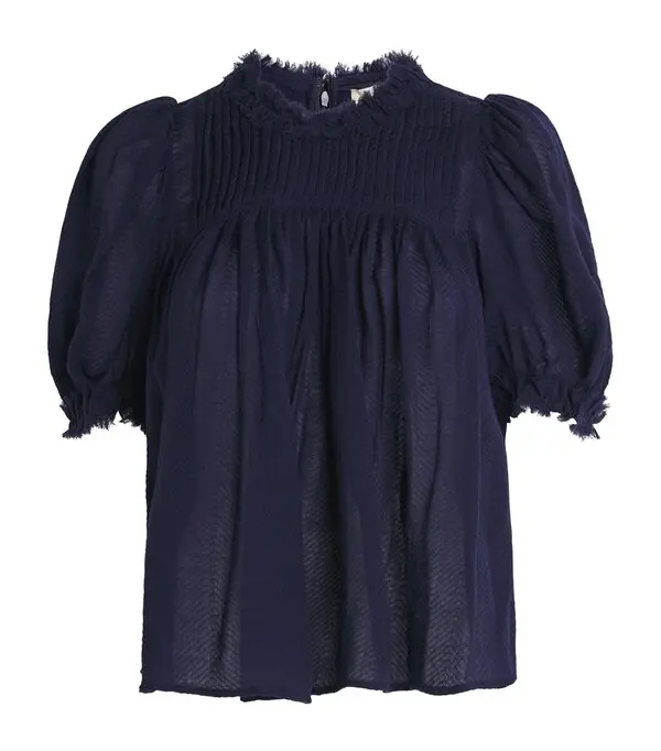 Ulla Johnson Karlyn Wool Blouse With Puff Sleeves - Navy