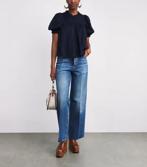 Ulla Johnson Karlyn Wool Blouse With Puff Sleeves - Navy