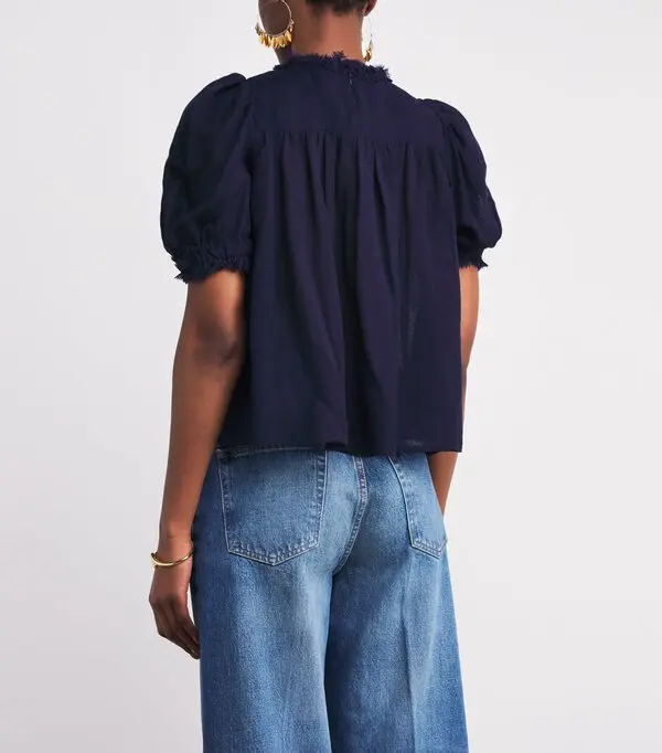Ulla Johnson Karlyn Wool Blouse With Puff Sleeves - Navy