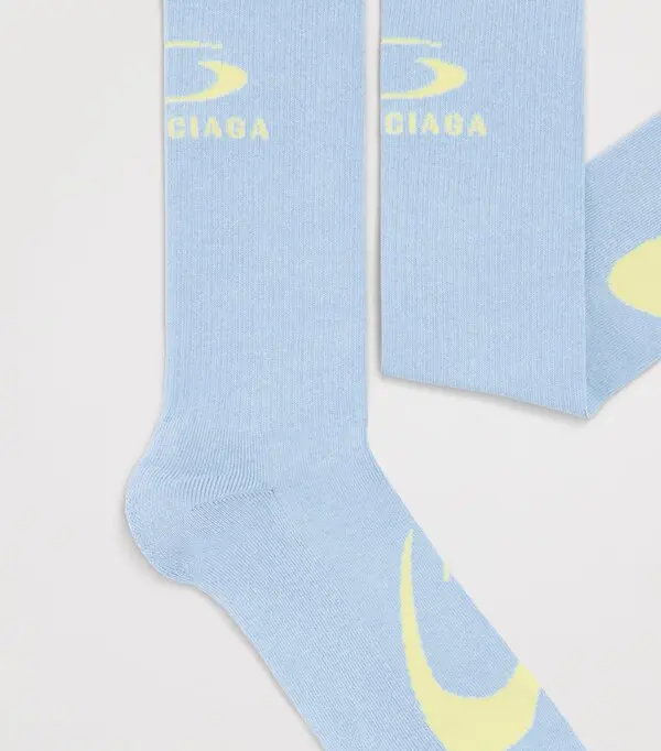 Balenciaga Cotton-blend Logo Socks - Blue