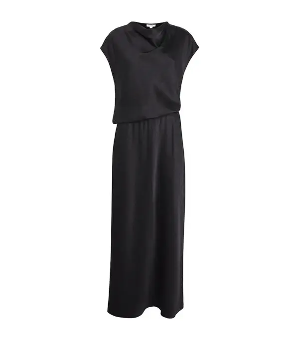 Vince Satin Draped Maxi Dress - Black