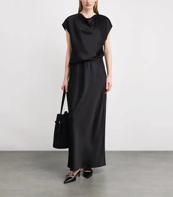 Vince Satin Draped Maxi Dress - Black