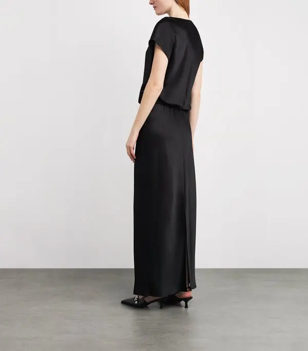 Vince Satin Draped Maxi Dress - Black