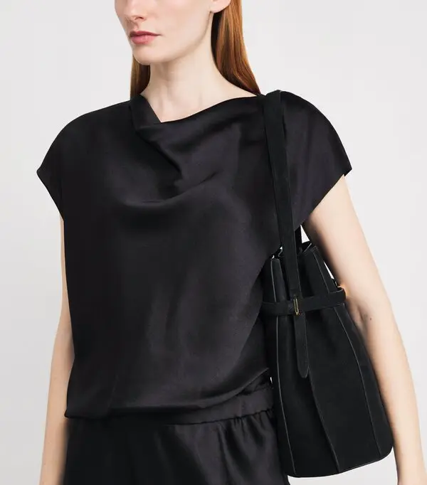 Vince Satin Draped Maxi Dress - Black