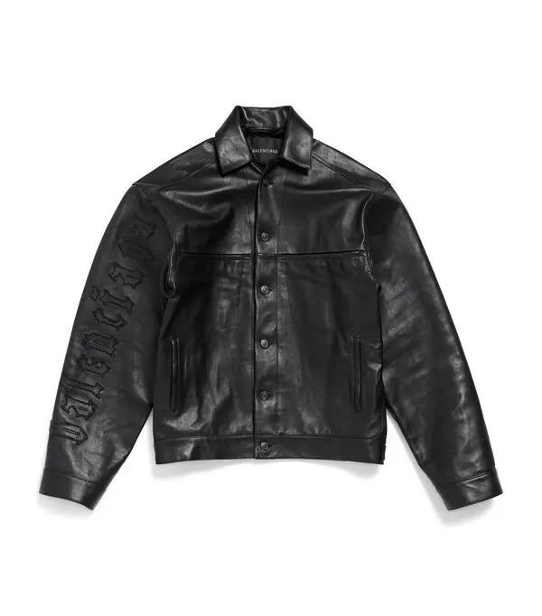 Balenciaga Logo Oversized Leather Jacket