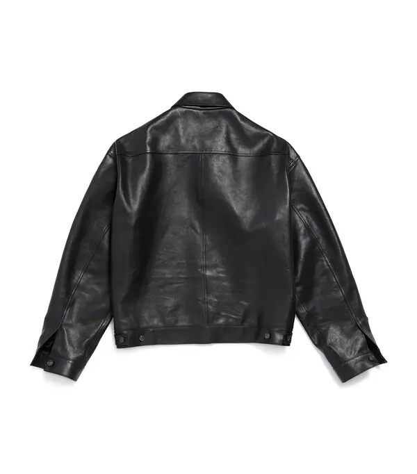 Balenciaga Logo Oversized Leather Jacket