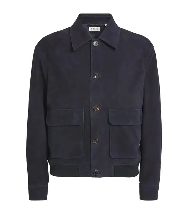 FRAME Suede Bomber Jacket - Navy