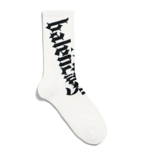 Balenciaga Cotton-blend Logo Crew Socks - White
