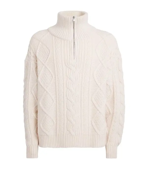 FRAME Wool-cashmere Cable-knit Half-zip Sweater