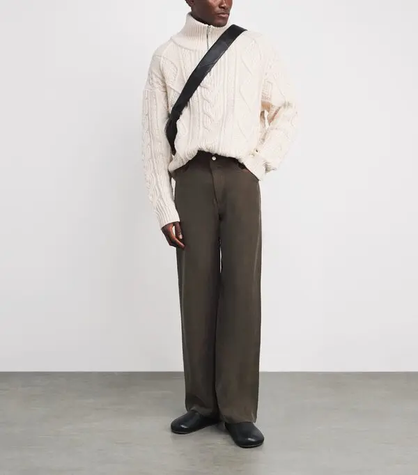FRAME Wool-cashmere Cable-knit Half-zip Sweater