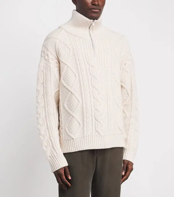 FRAME Wool-cashmere Cable-knit Half-zip Sweater