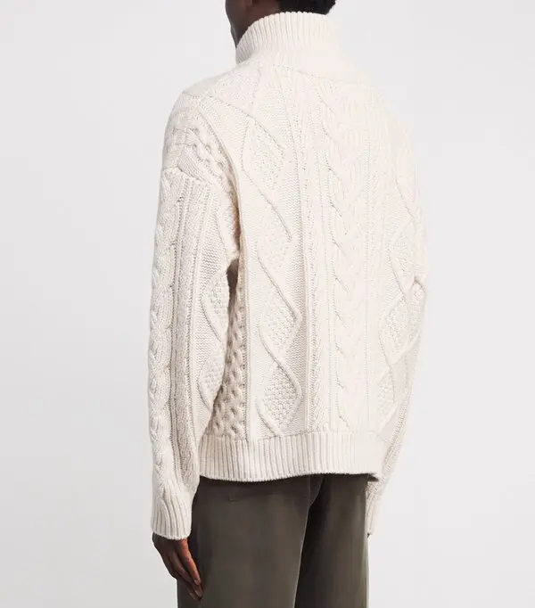 FRAME Wool-cashmere Cable-knit Half-zip Sweater