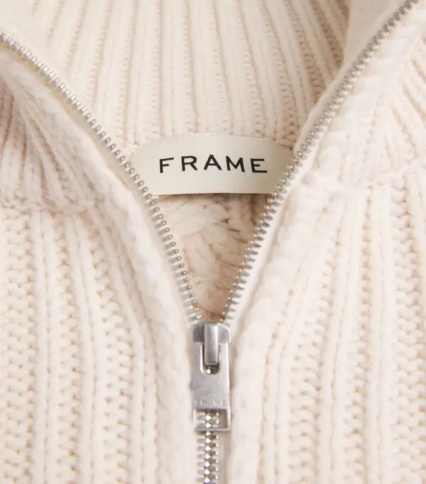 FRAME Wool-cashmere Cable-knit Half-zip Sweater