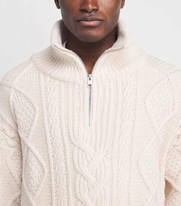 FRAME Wool-cashmere Cable-knit Half-zip Sweater
