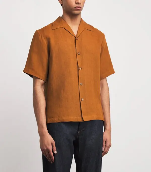 Sandro Linen Short-sleeve Shirt - Brown