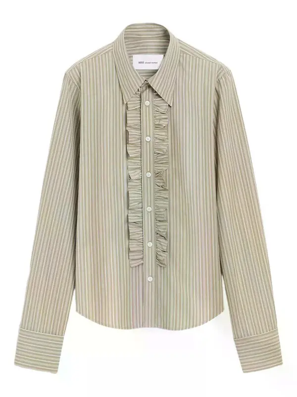 AMI Paris Cotton Long Sleeve Ruffled Shirt