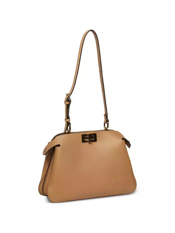 Fendi Small Peekaboo Shoulder Bag With Logo - Brown