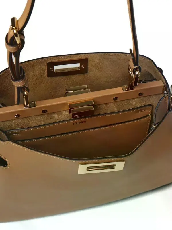 Fendi Small Peekaboo Shoulder Bag With Logo - Brown