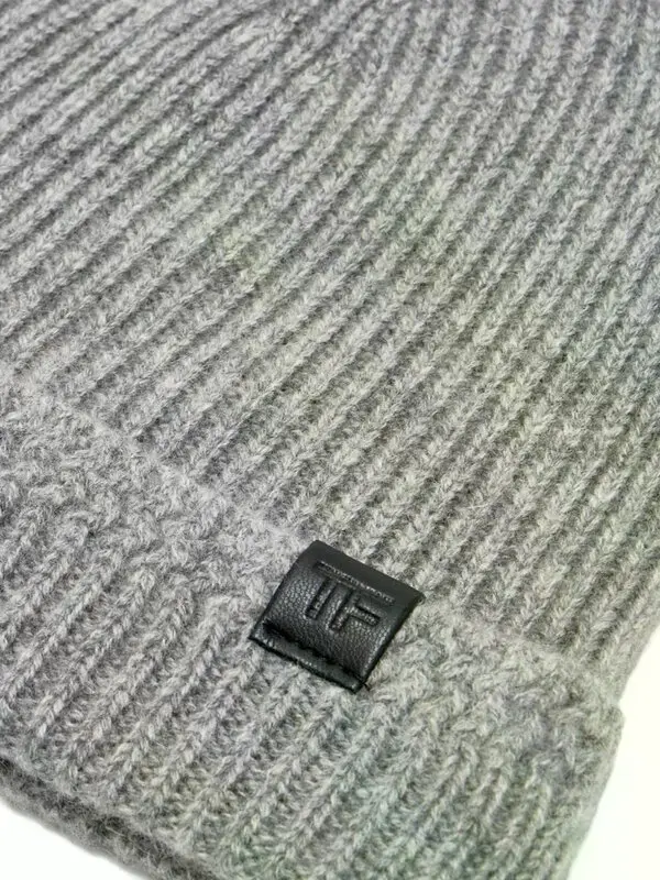 TOM FORD Ribbed-knit Hat With Logo Patch - Grey