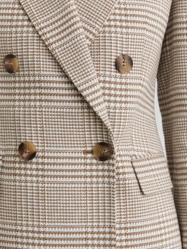 REISS Maxwell Petite Double-breasted Check Blazer - Neutral
