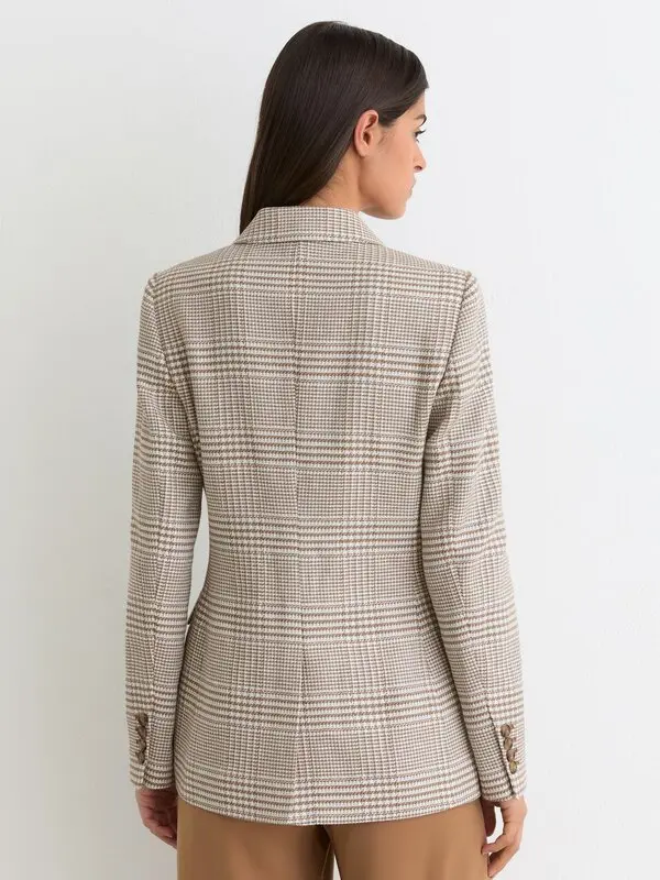 REISS Maxwell Petite Double-breasted Check Blazer - Neutral