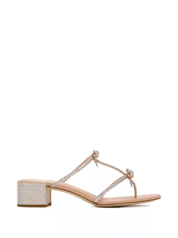 Rene Caovilla Caterina Crystal Bow Sandals - Neutrals