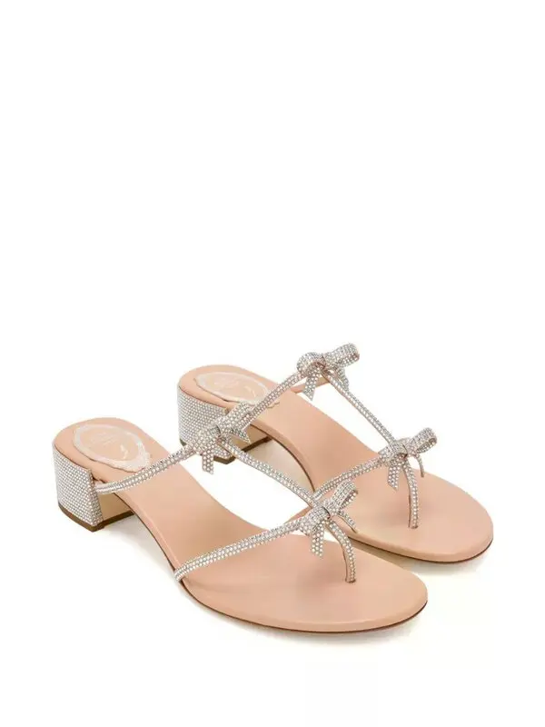 Rene Caovilla Caterina Crystal Bow Sandals - Neutrals