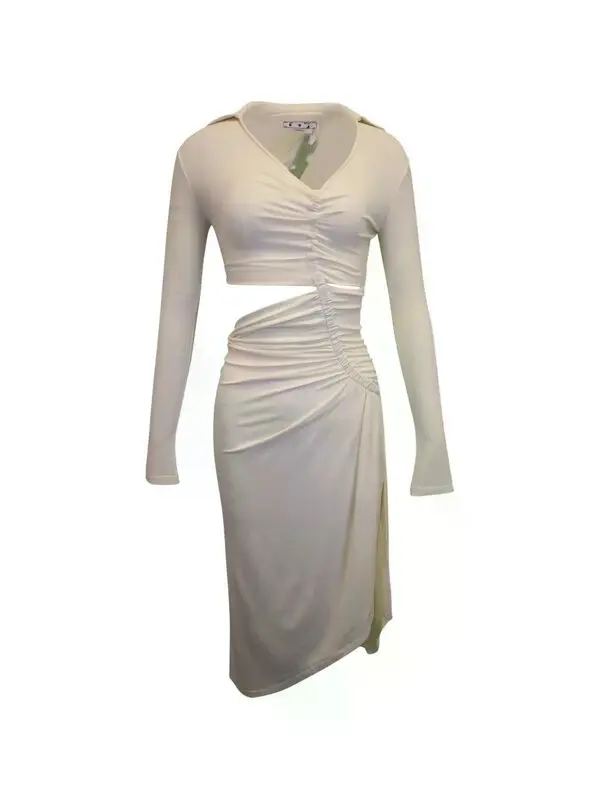 Off-White Asymmetric Cutout Ruched Dress - Neutrals