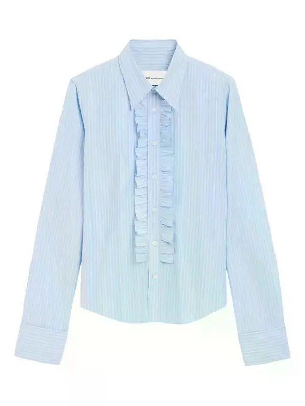 AMI Paris Cotton Long Sleeve Ruffled Shirt - Blue