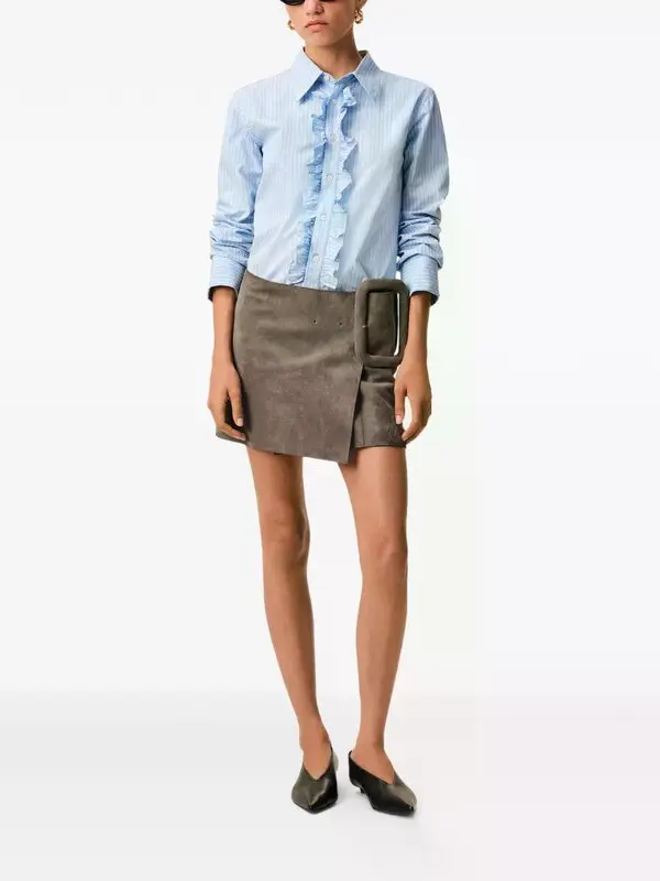 AMI Paris Cotton Long Sleeve Ruffled Shirt - Blue