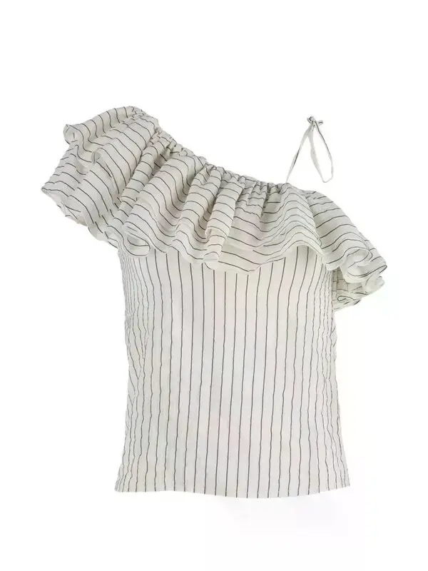 GANNI Wilkie Ruffled Striped One-shoulder Silk Blend Blouse