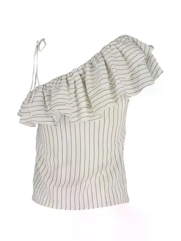 GANNI Wilkie Ruffled Striped One-shoulder Silk Blend Blouse