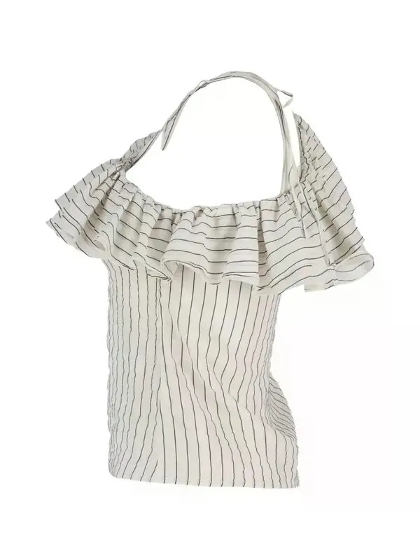 GANNI Wilkie Ruffled Striped One-shoulder Silk Blend Blouse