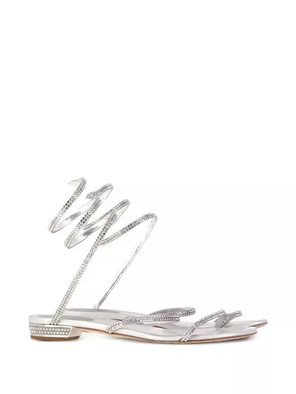 Rene Caovilla Cleo Spiral Leather Sandals - Silver