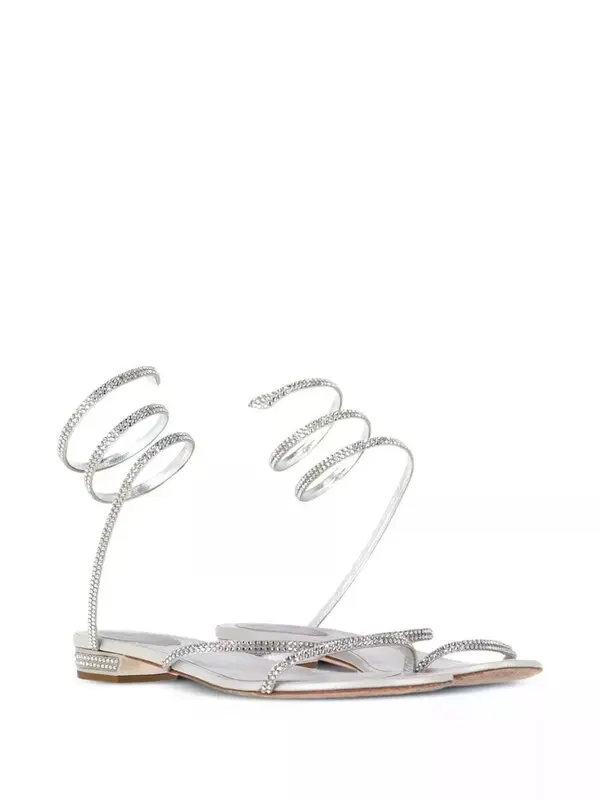 Rene Caovilla Cleo Spiral Leather Sandals - Silver