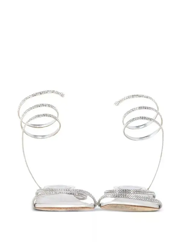Rene Caovilla Cleo Spiral Leather Sandals - Silver