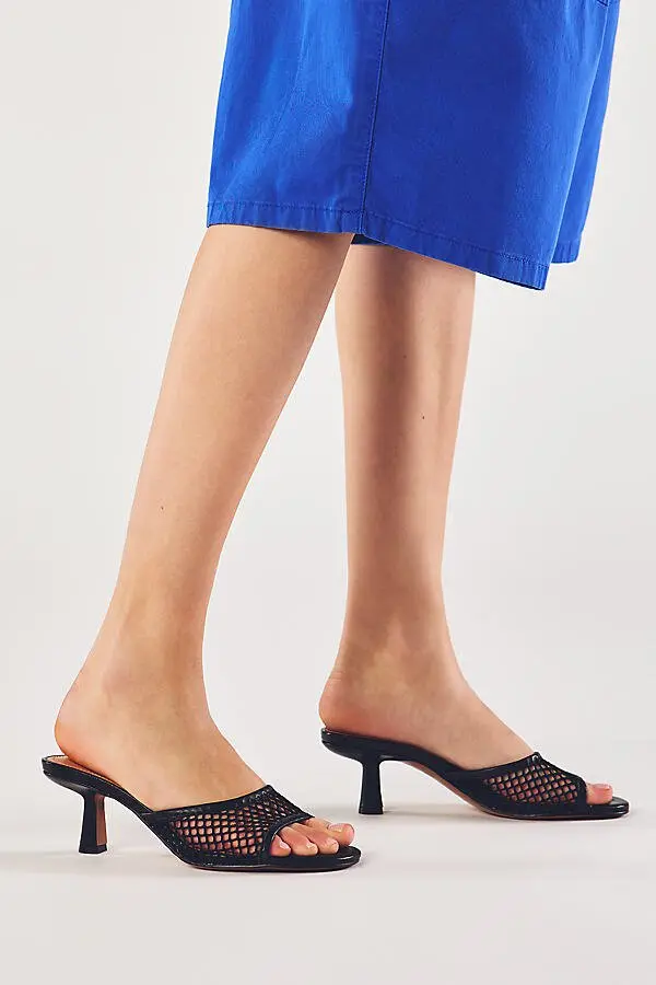BIBI LOU Mesh Open-toe Mule Heels - Black