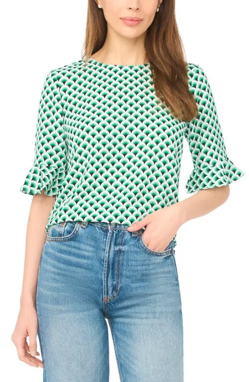 CECE DUPRAZ Fan Print Ruffle Cuff Top