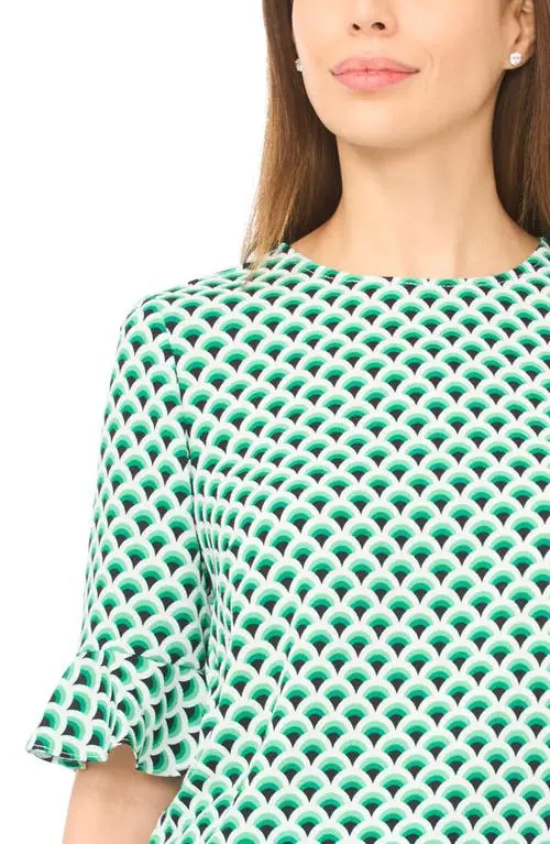 CECE DUPRAZ Fan Print Ruffle Cuff Top