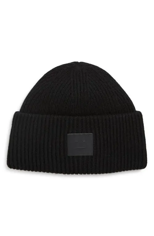 Acne Studios Pana Face Patch Ribbed Beanie - Black