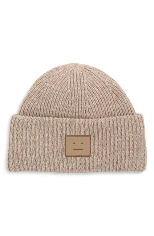 Acne Studios Pana Face Patch Ribbed Beanie - Greige Melange