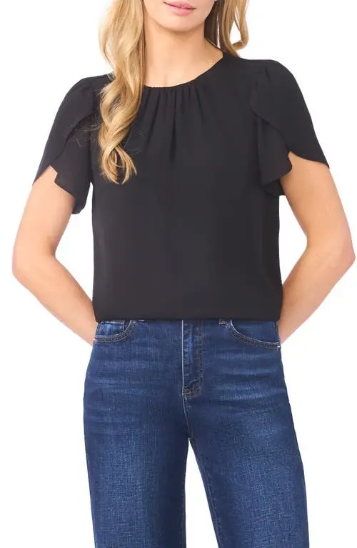 CECE DUPRAZ Shirred Tulip Sleeve Top - Rich Black