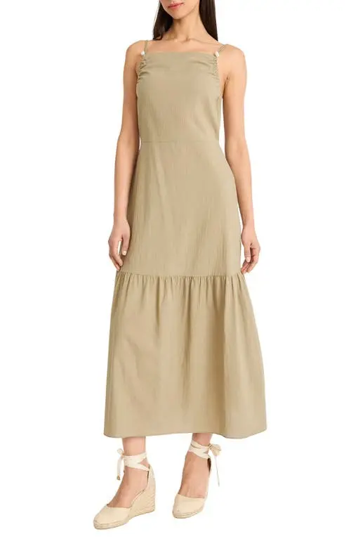 THE GOOD JOURNEY Ruched Open Back Cotton Midi Sundress