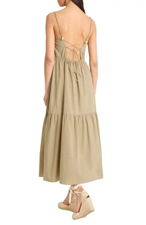 THE GOOD JOURNEY Ruched Open Back Cotton Midi Sundress