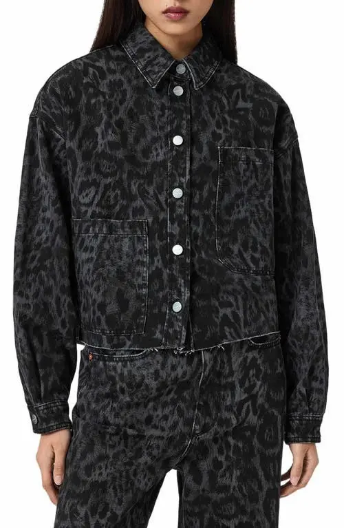 ALLSAINTS Leopard Denim Trucker Jacket