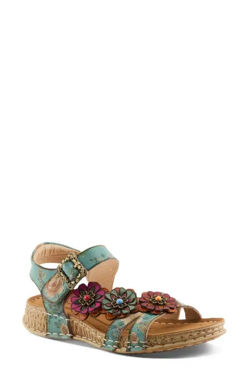 SPRING STEP SHOES Embossed Leather Sandal - Sky Blue Multi