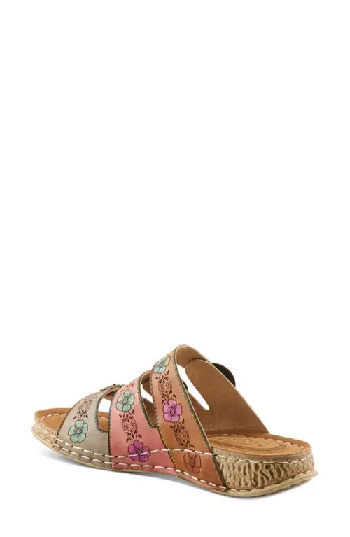 SPRING STEP SHOES Floral Embossed Sandal - Tan Multi